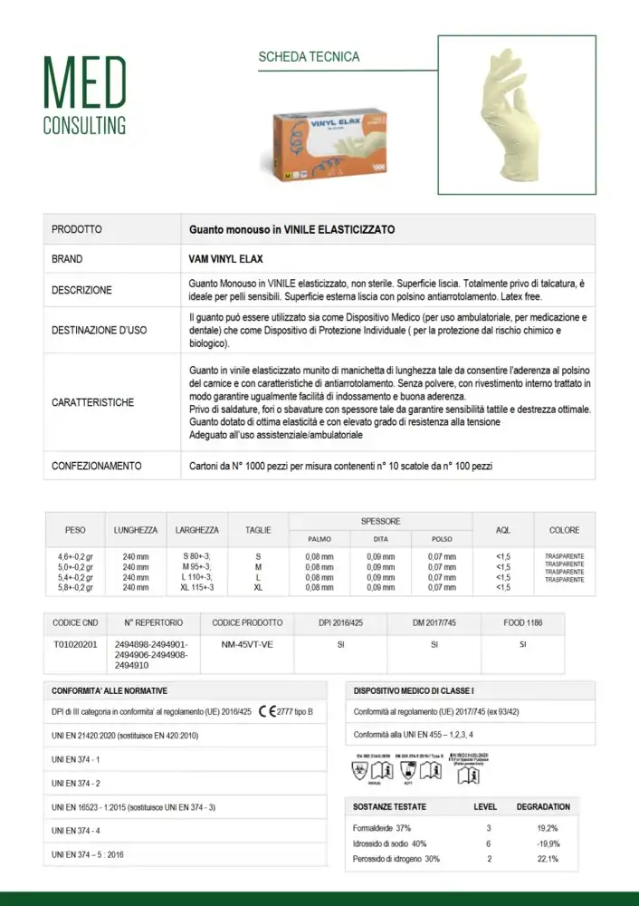 Vam 100 Guanti Monouso 5,0 gr "VINYL ELAX" in Vinile Strech Giallo ...